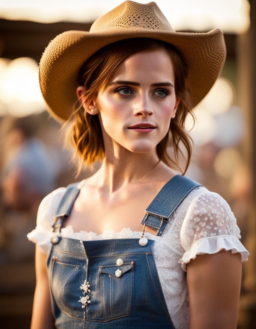 Emma Watson as a freckled daisy duke country girl - AI Generated ...
