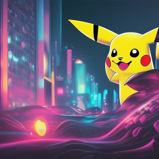 pikachu in style of synthwave, cyberpunk, concept art, high resolution ...