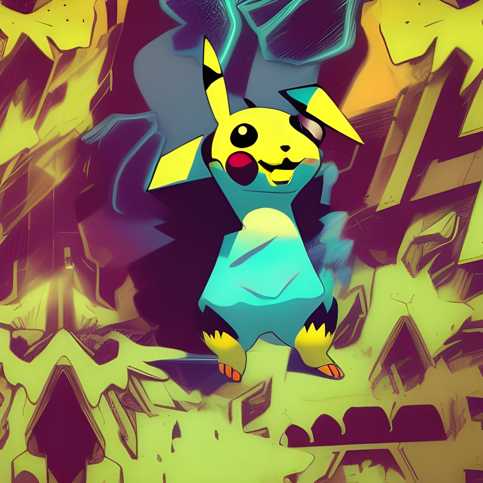 pikachu in style of synthwave, cyberpunk, concept art, high resolution ...