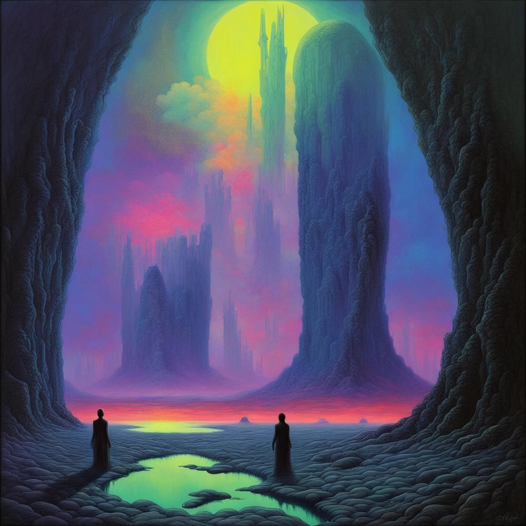 16k resolution, Black light reactive, art by Zdzisław Beksiński, neon ...