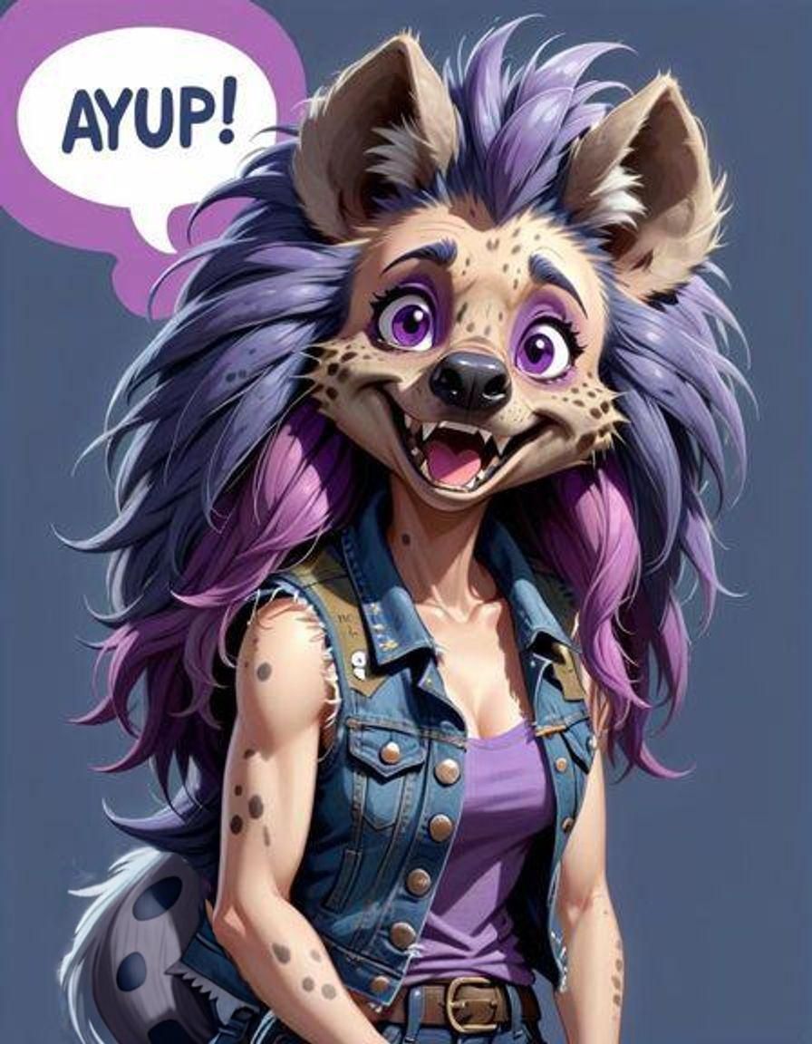 Ayup! - Fierce Furry She-Hyena Flirts in a Frayed Denim Vest