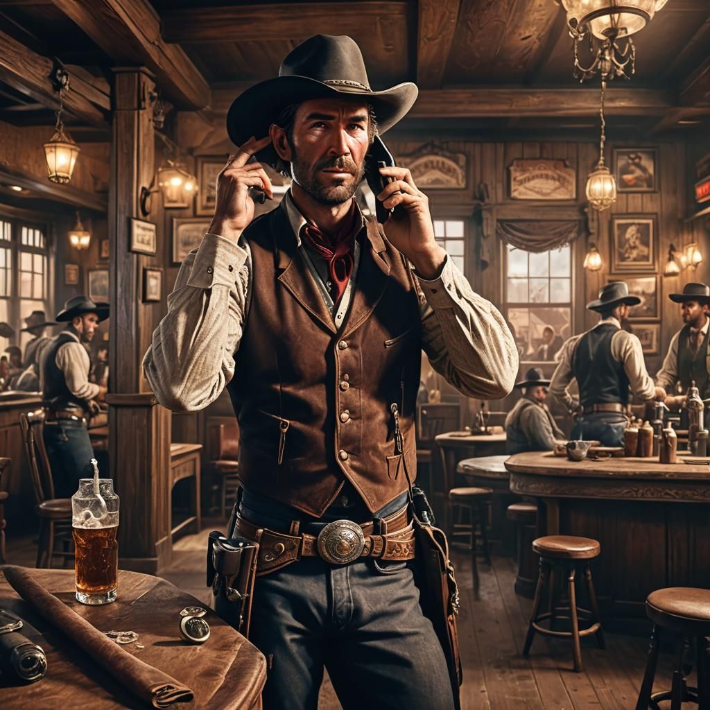 Hyper realistic photography of a 1920’s western cowboy in a saloon ...
