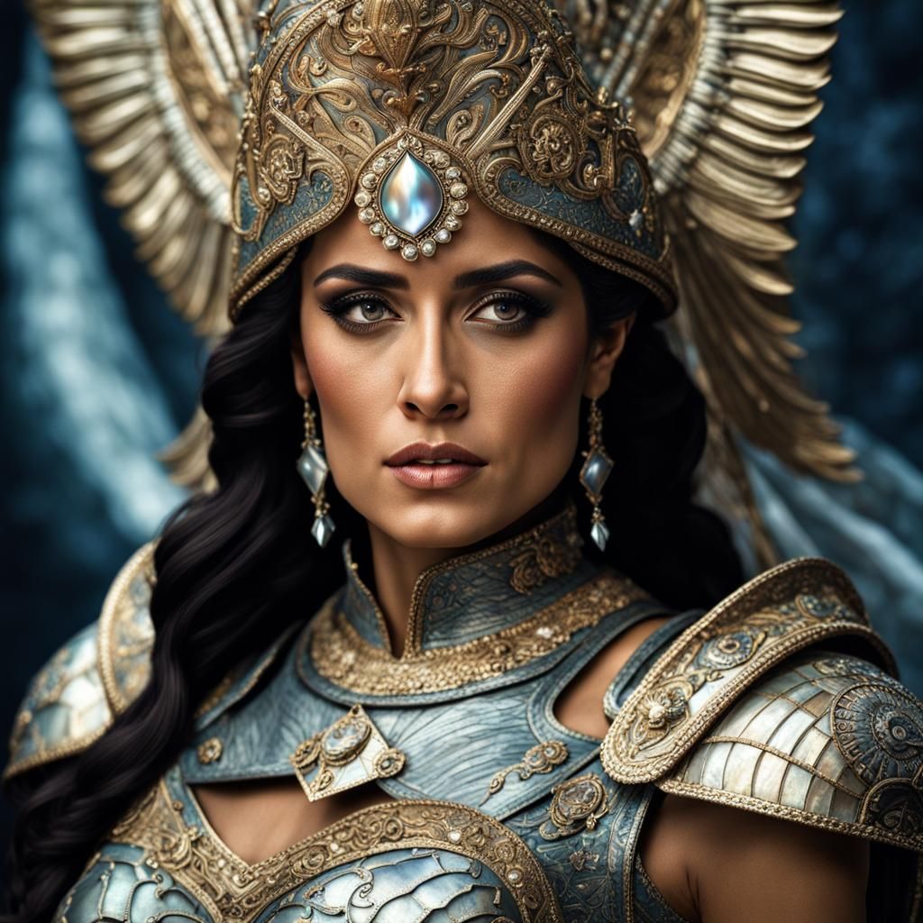 Salma Hayek as Knight in Seashell Armor - AI Generated Artwork ...