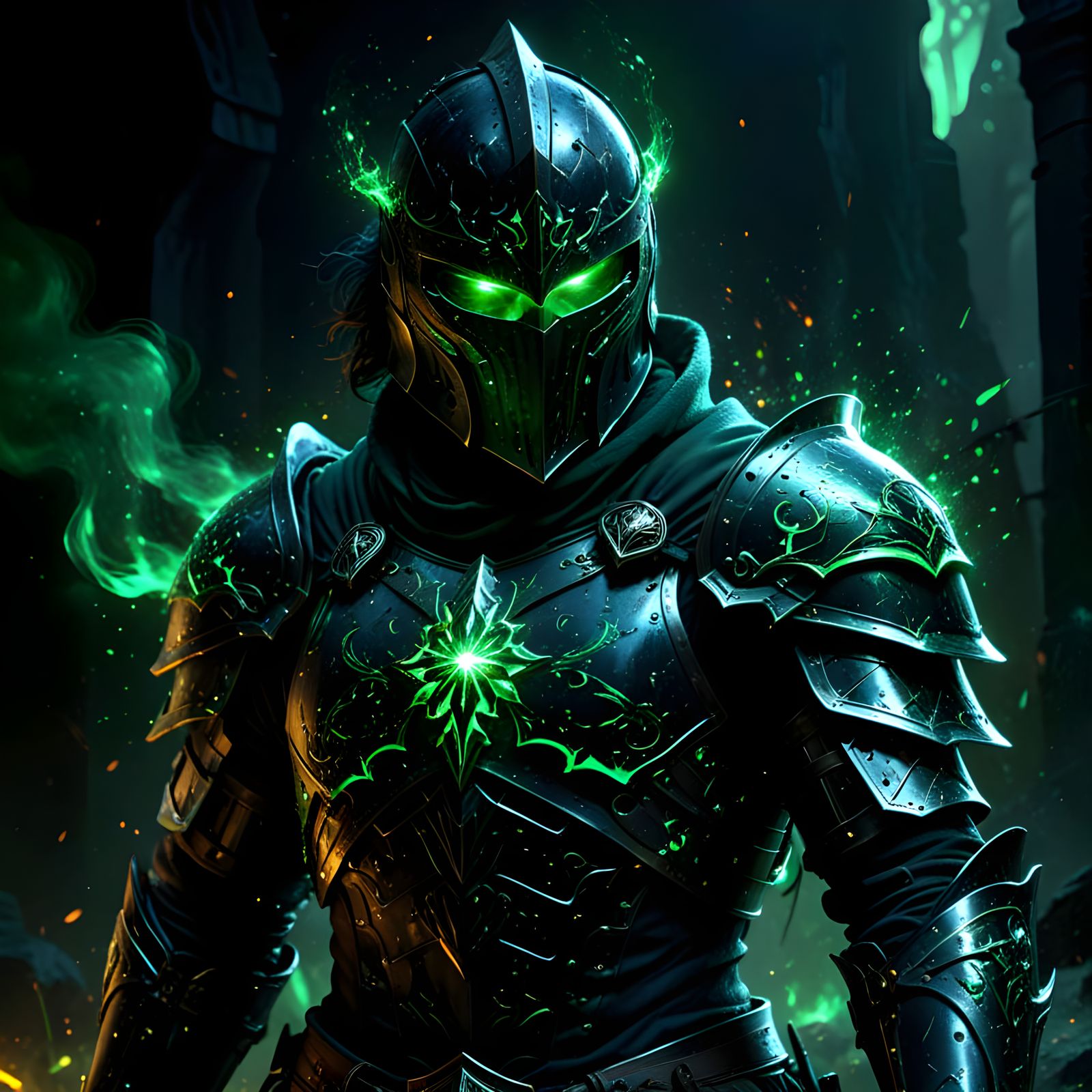 a knight - Glowing Knight in Black Armor