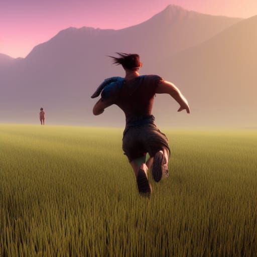 person running in fields- Daily challenge #158 - NightCafe Creator