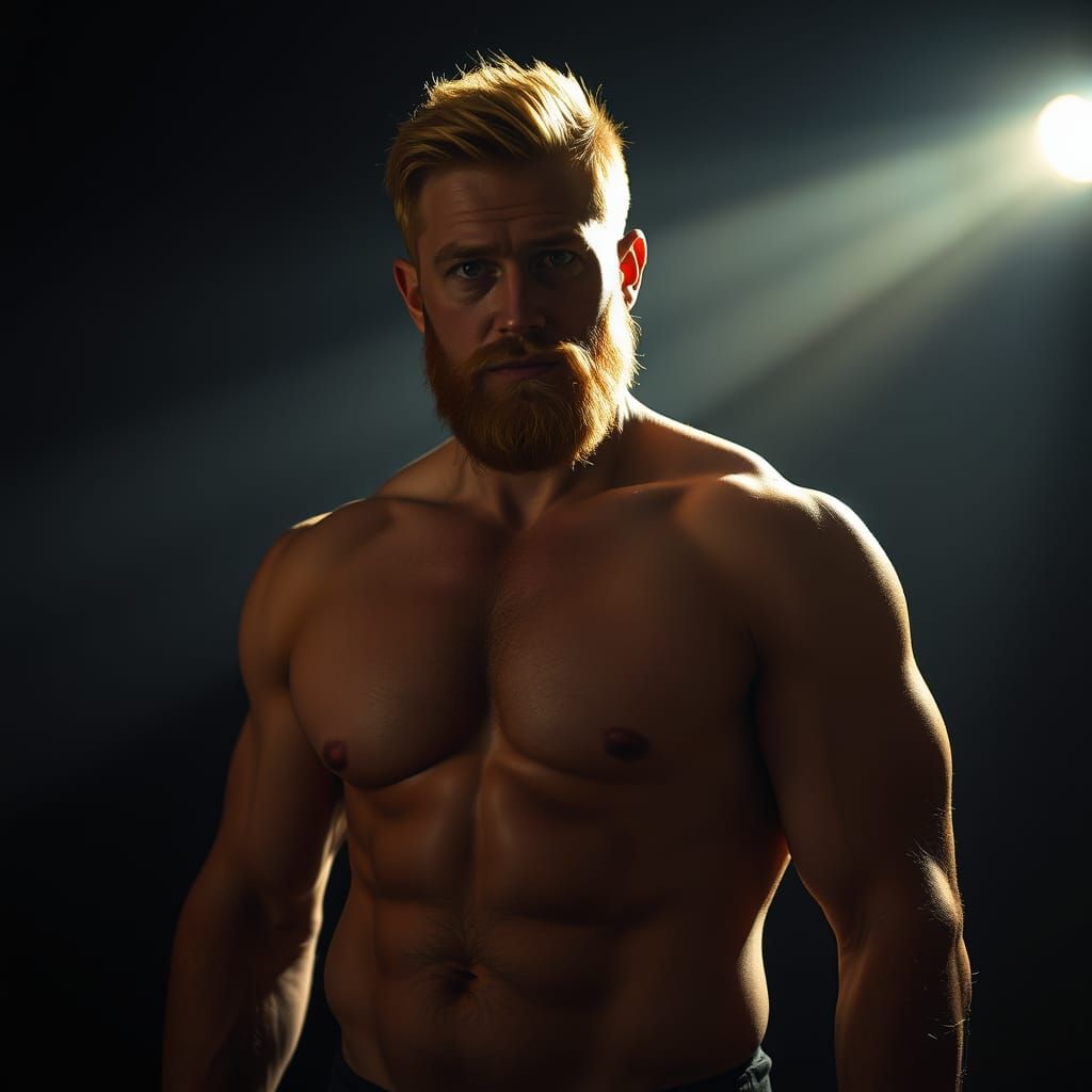 handsome muscular shirtless blond short haired unshaved hunk bulky ...