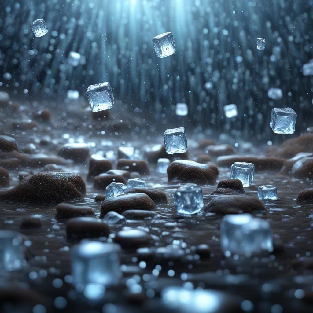 Ice cubes falling freezing rain Abstract Shinning Rocks glimmering dots ...