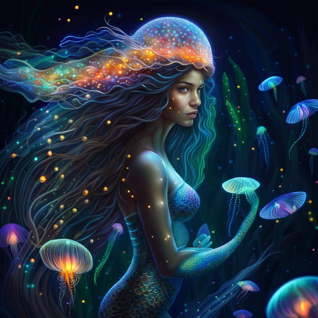 Mermaid With Jellyfish Hat - AI Generated Artwork - NightCafe Creator