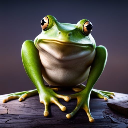 beautiful magnificent detailed wooden billboard ,big shiny glossy frog ...