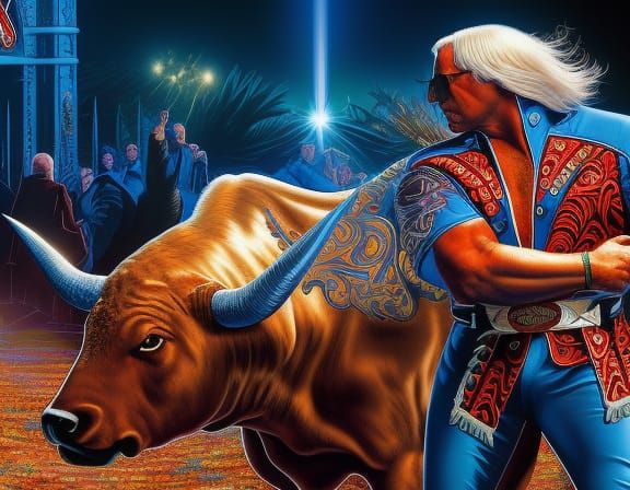 Ric Flair wrestling a bull... - AI Generated Artwork - NightCafe Creator