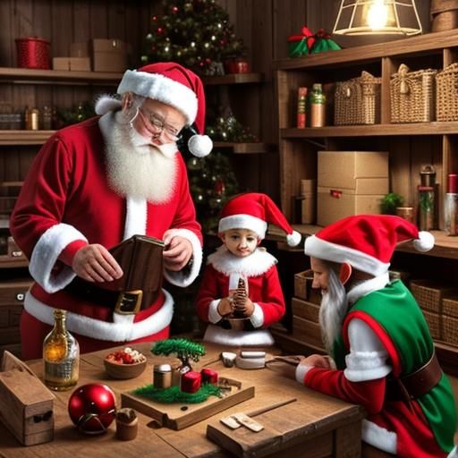 Santa with little elves in workshop - AI Generated Artwork - NightCafe ...