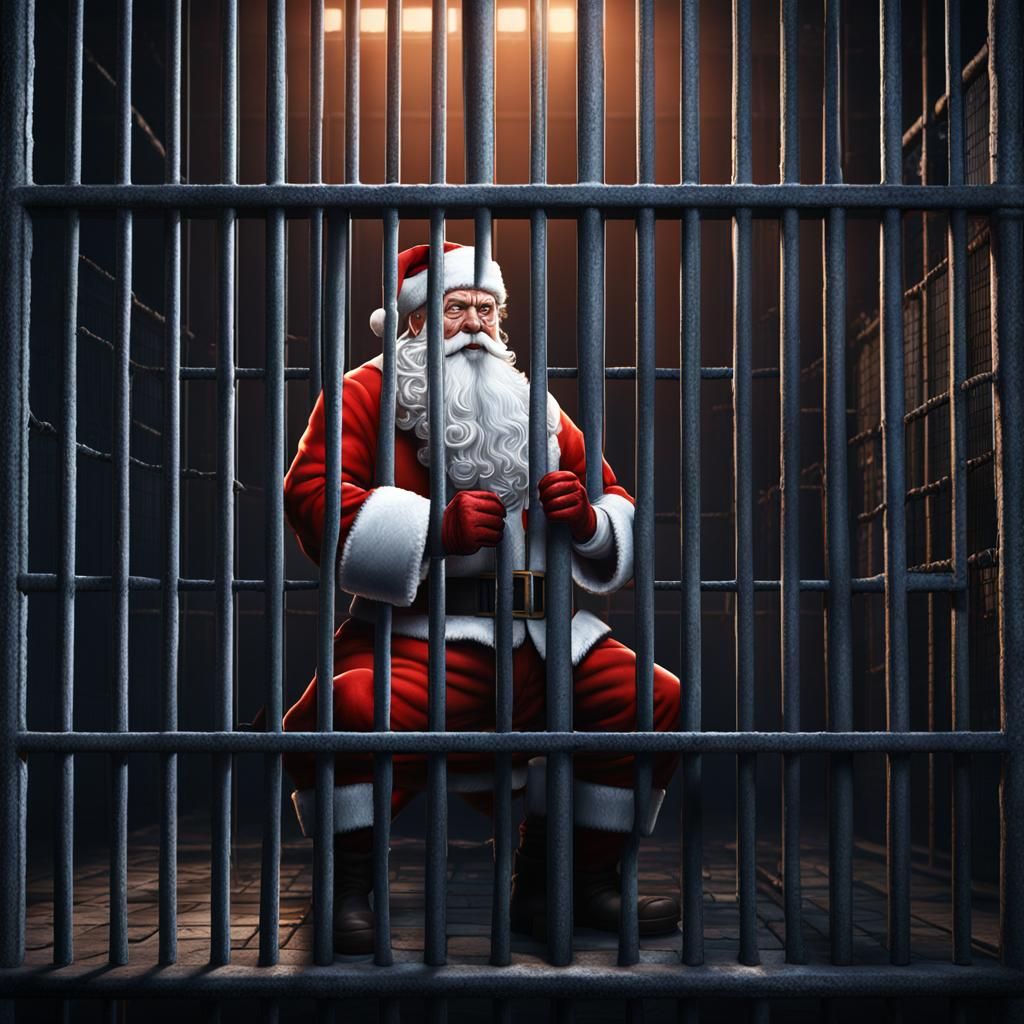 Santa Claus Behind Bars in a Fantastical Prison Ce... - AI Art