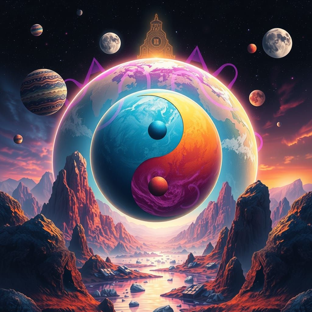 Cosmic Balance, Elemental Surrealism Earth Art - AI Art