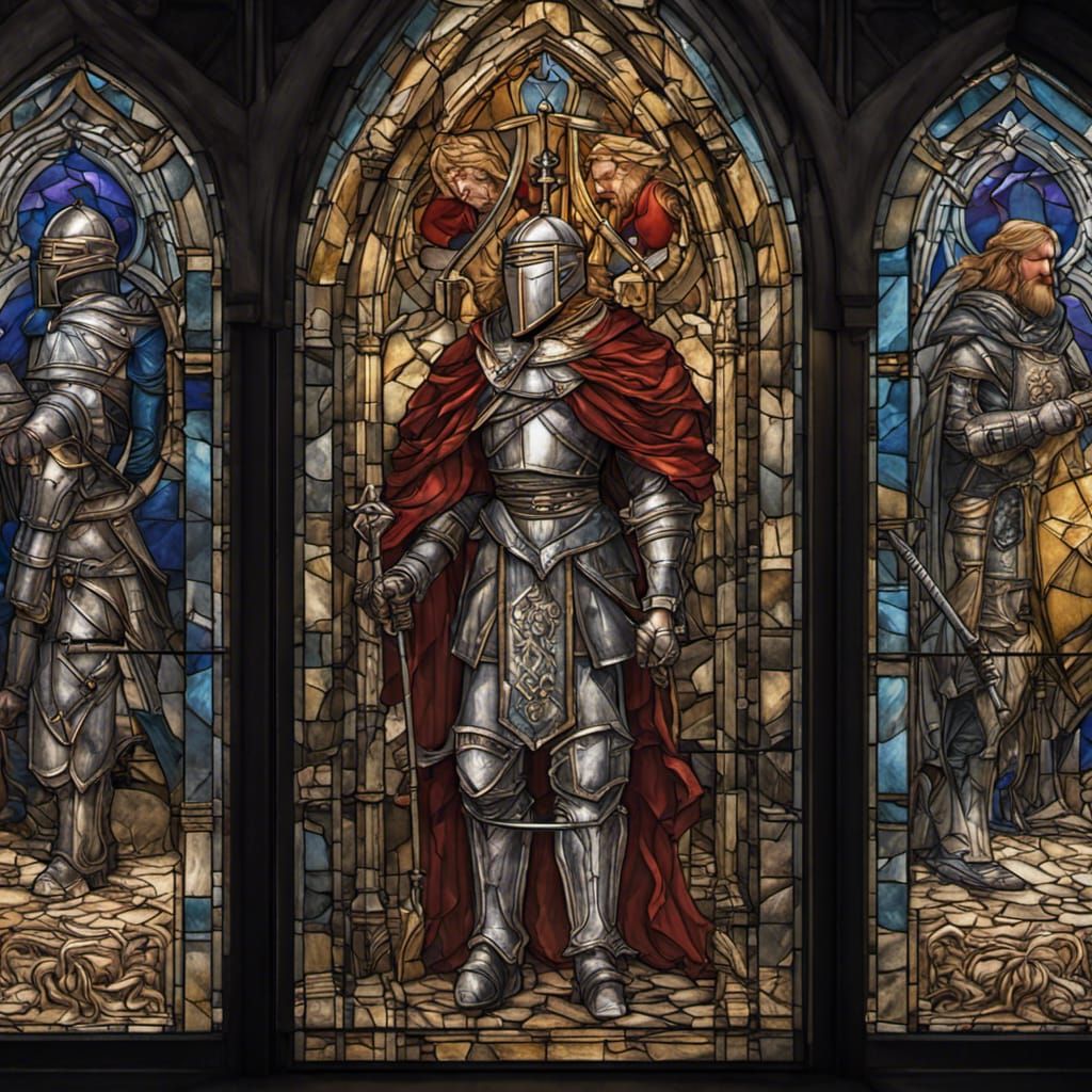 Crusader Knight Stain Glass Triptych Ai Generated Artwork Nightcafe