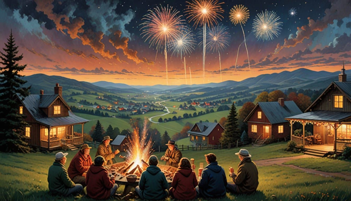 Midnight on the Ranch - Gathering Around a Cozy Bonfire on a...