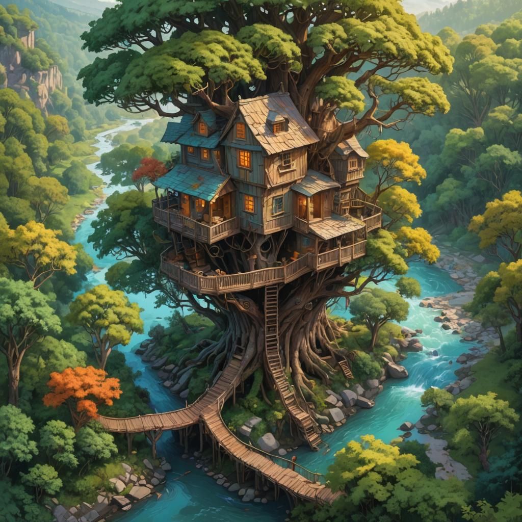 Cartoon treehouse - AI Generated Artwork - NightCafe Creator