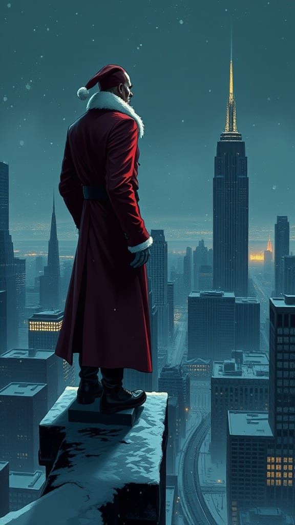 Gritty Christmas in Gotham City: Santa Watches Ove... - AI Art