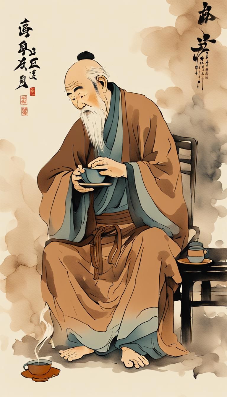 Tang dynasty philosopher drinking his Tea - AI Generated Artwork ...