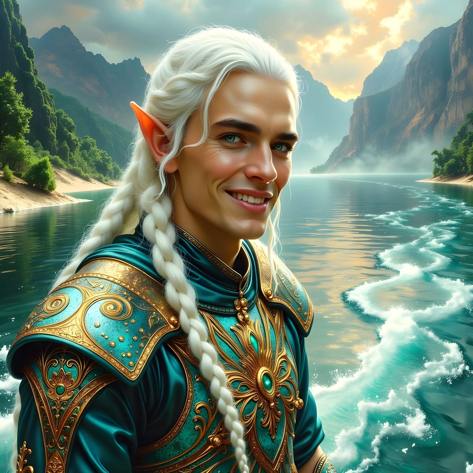 Hyperrealistic Portrait of a Handsome Elf in Exqui... - AI Art