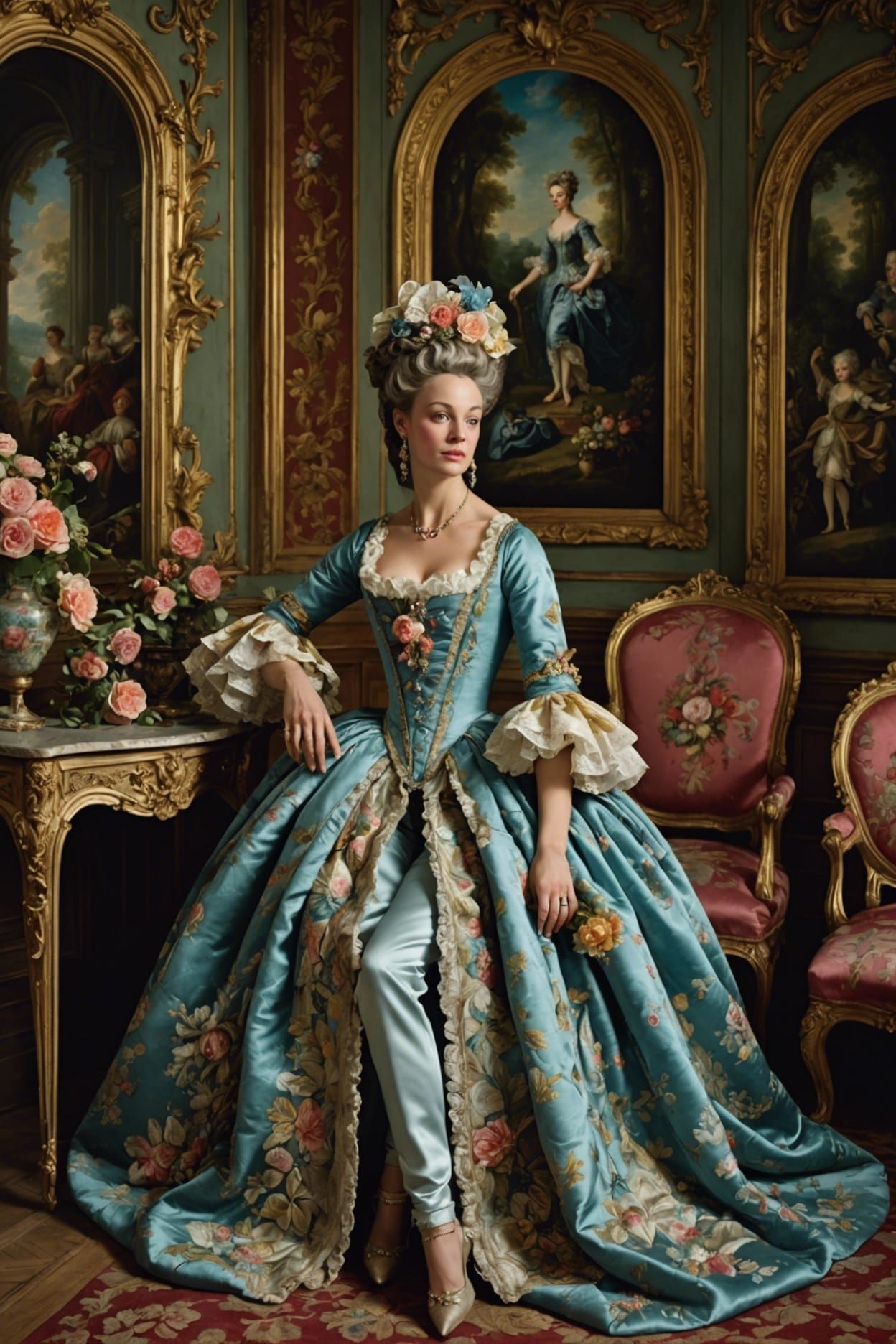 16k resolution, female figure in an opulent Rococo setting, inspired by ...