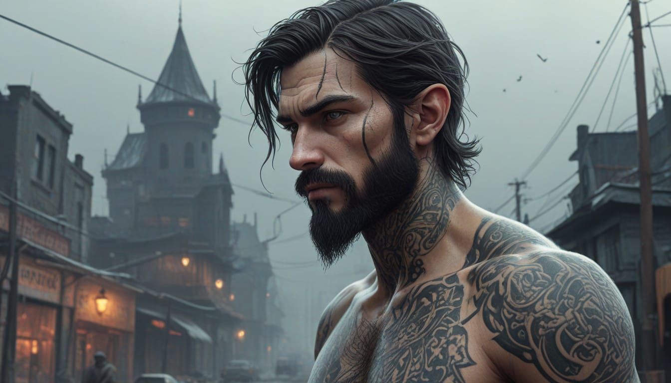 Chiseled Elf Male in Post-Apocalyptic Landscape - AI Art