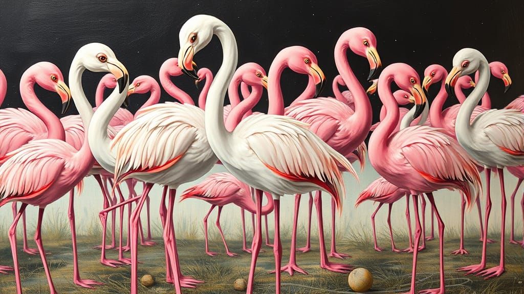 Surreal Flamingo Mosaic in Whimsical Fantasy Style - AI Art