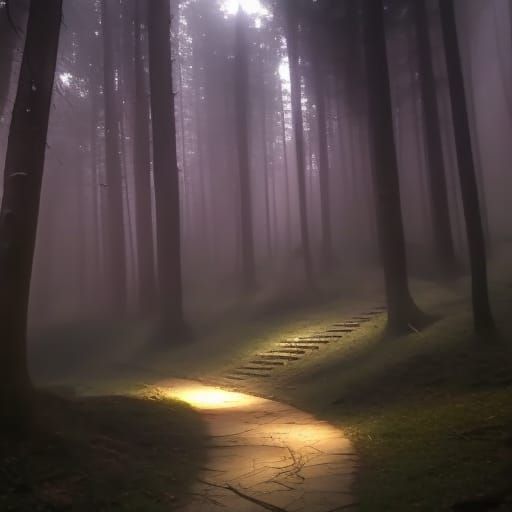 photo; deep, dark Enchanted woods filled with twisted trees, grasping ...