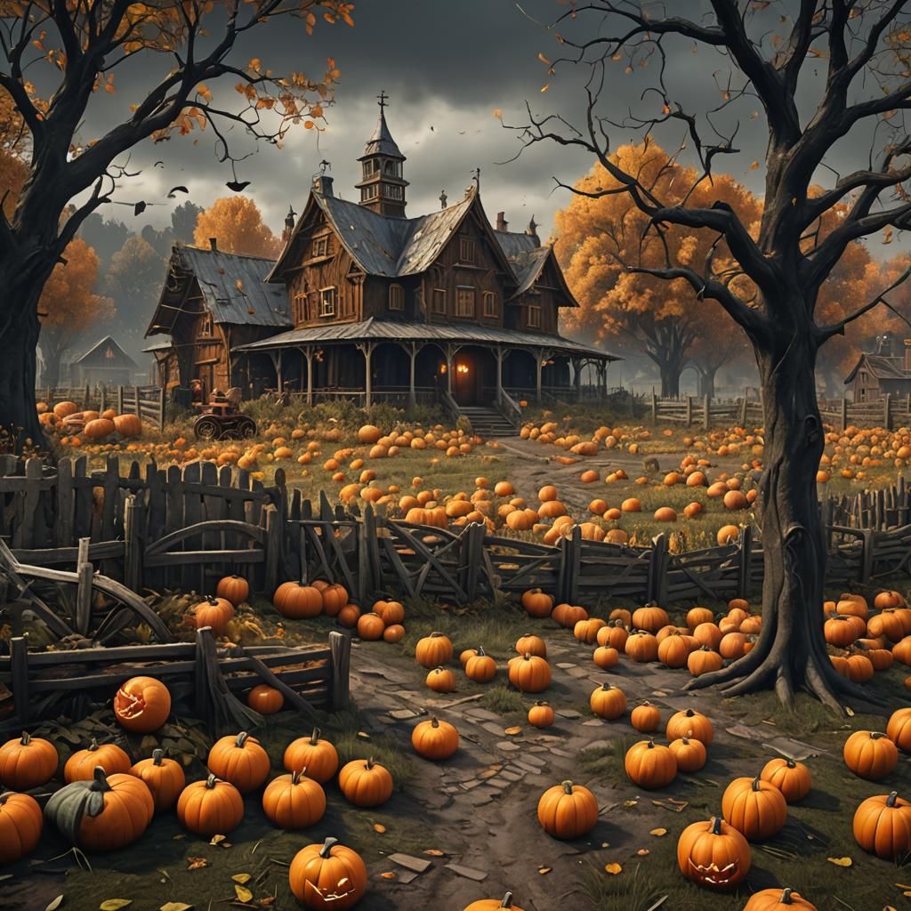 pumpkin horror farm autumn - AI Generated Artwork - NightCafe Creator