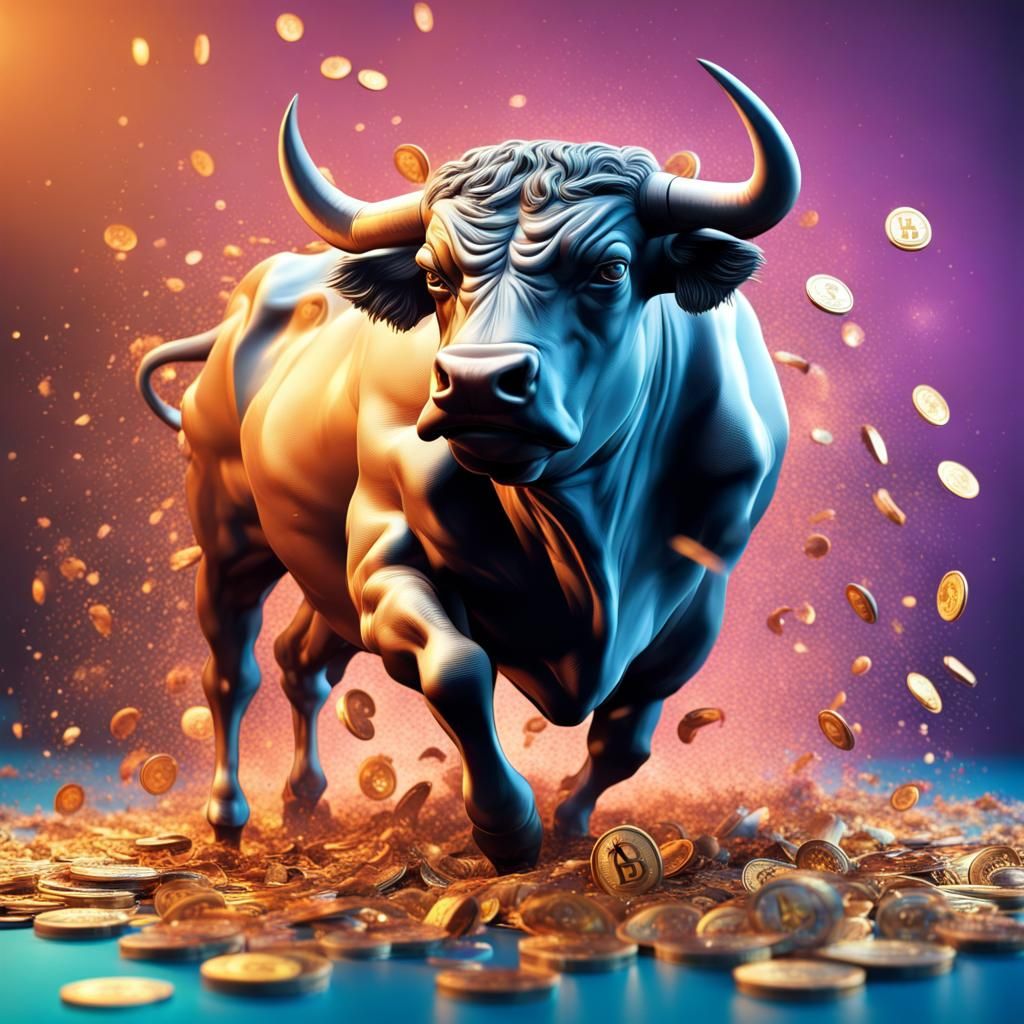 Angry bull standing in Bitcoin coins rain - AI Generated Artwork ...