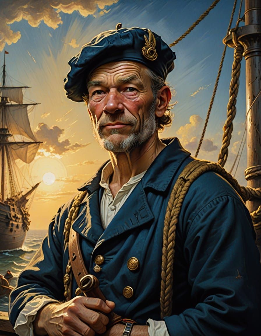 Create a hyperrealistic oil painting of Popeye the Sailor Man. He ...