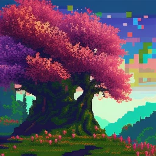 ancient cherry blossom tree, pixel art - AI Generated Artwork ...