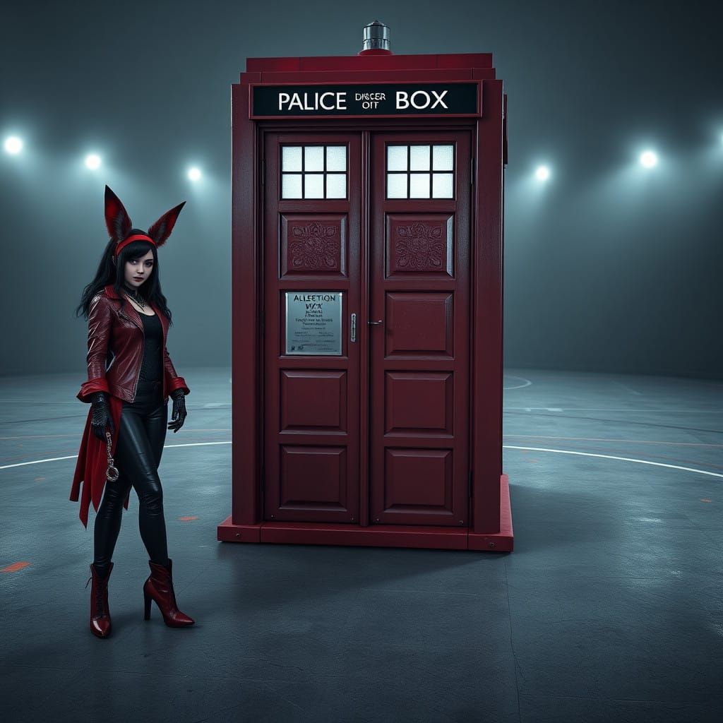 Goth Queen Stands Confidently Beside Iconic TARDIS... - AI Art