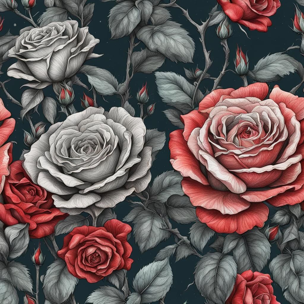 botanical ink drawing of roses - AI Generated Artwork - NightCafe Creator