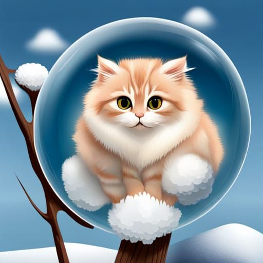 Fluffy spherical cat sitting in tree - AI Generated Artwork - NightCafe ...