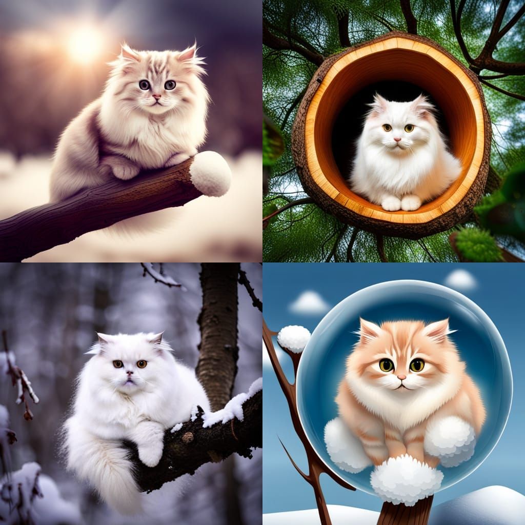 Fluffy spherical cat sitting in tree - AI Generated Artwork - NightCafe ...