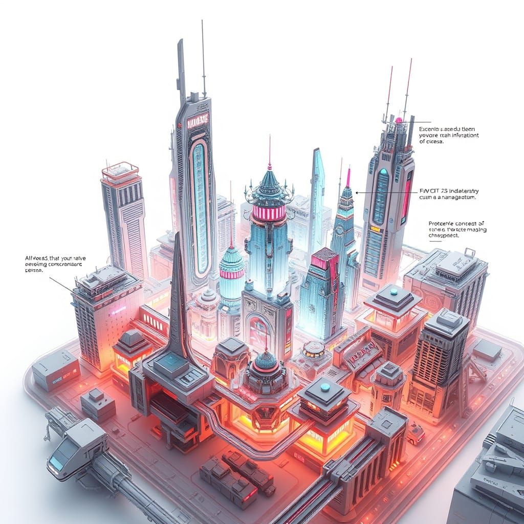 Futuristic Cityscape in Detailed 3D Exploded View - AI Art