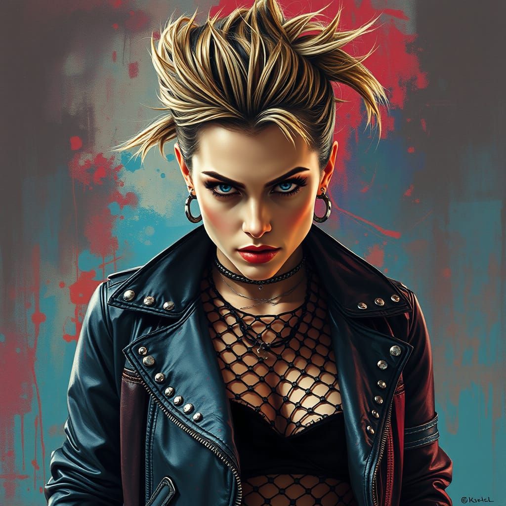 woman punk portrait - Woman in Edgy Punk Rock Portrait, Exec...