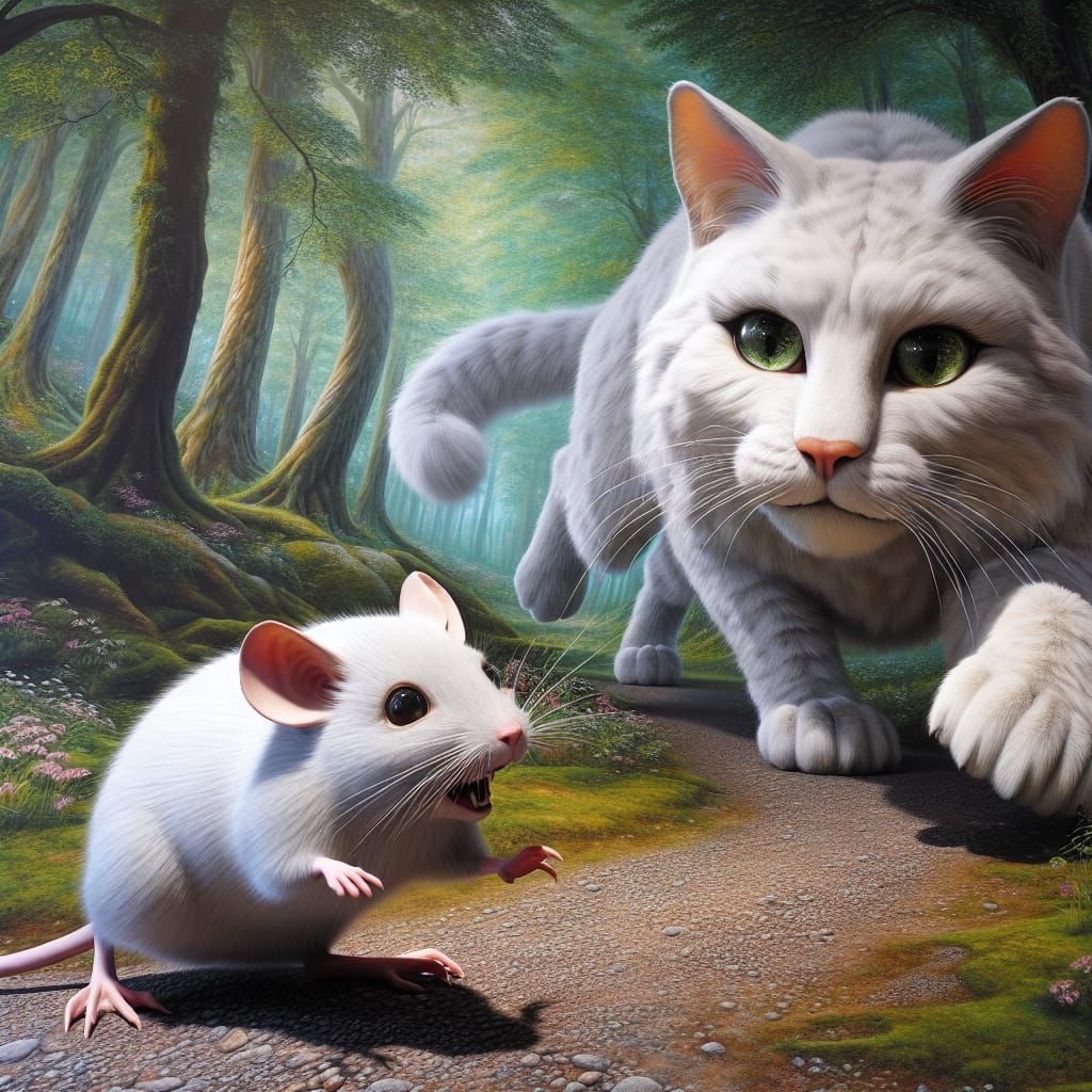 Hyper-realistic style A spectacular white cat Her face wants to eat the ...