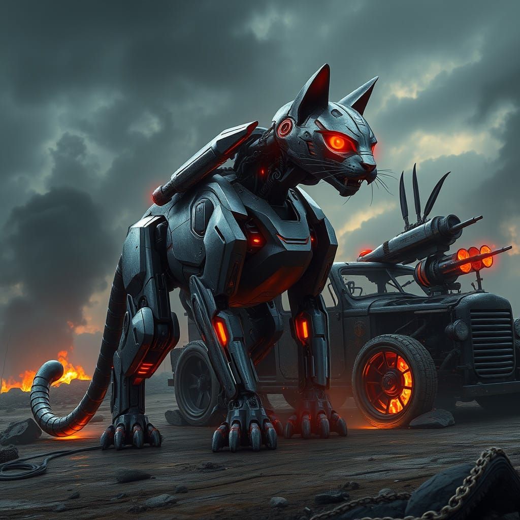 Cybernetic Beast Guards Post-Apocalyptic Wastes in... - AI Art