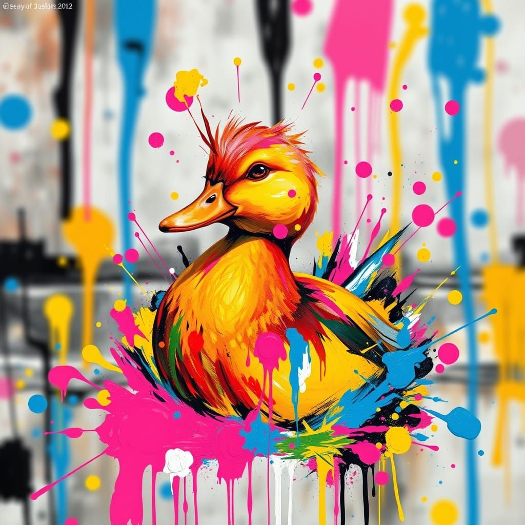 Duck art dripping in paint - Vibrant Abstract Duck in a Dyna...
