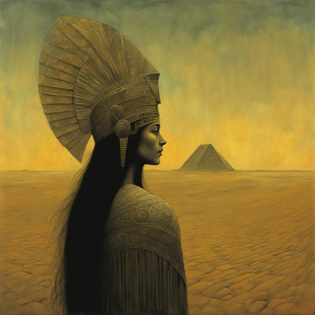 Ethereal Queen in Golden Headdress - AI Art