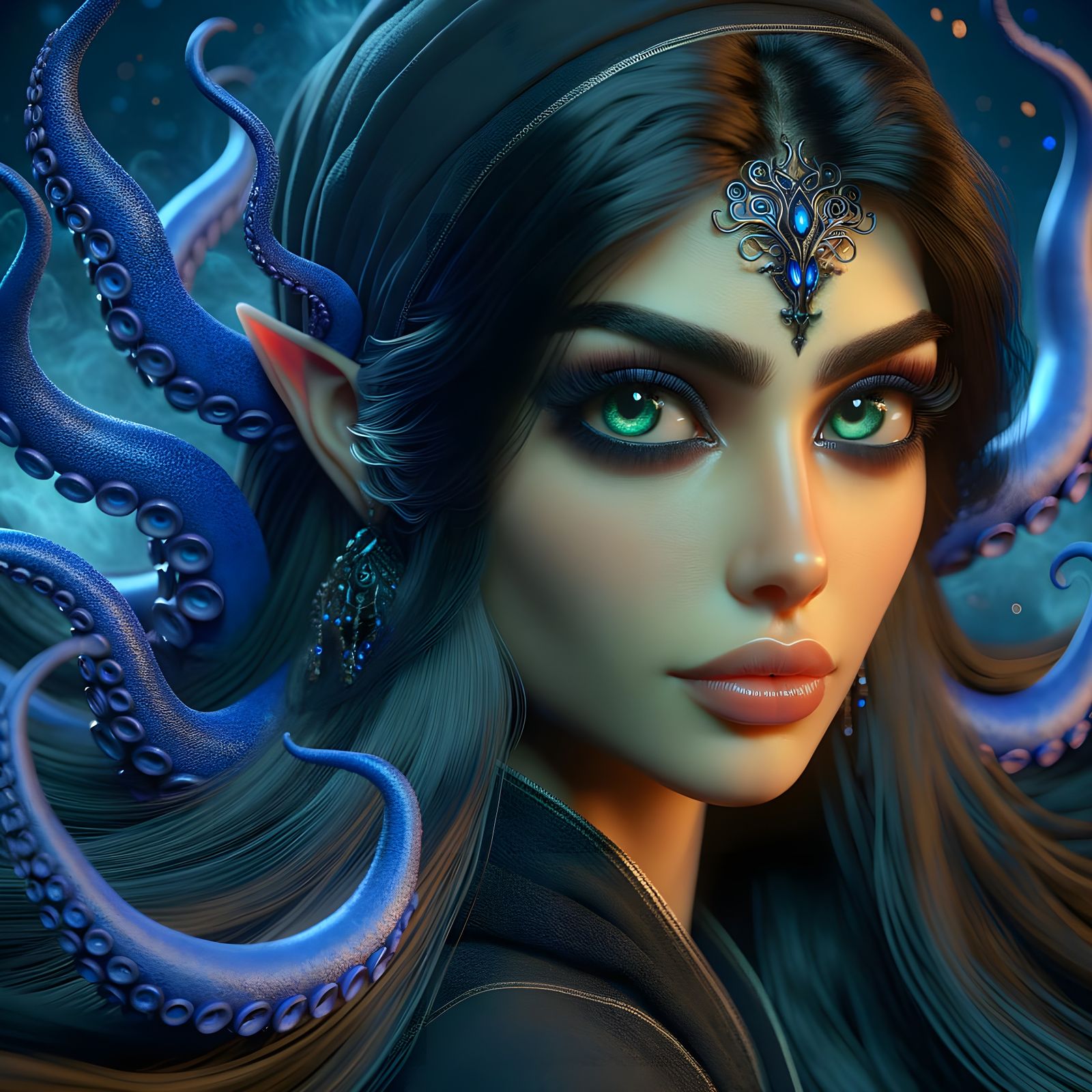 Octopus Goddess - Mystical Middle Eastern Goddess with Octop...