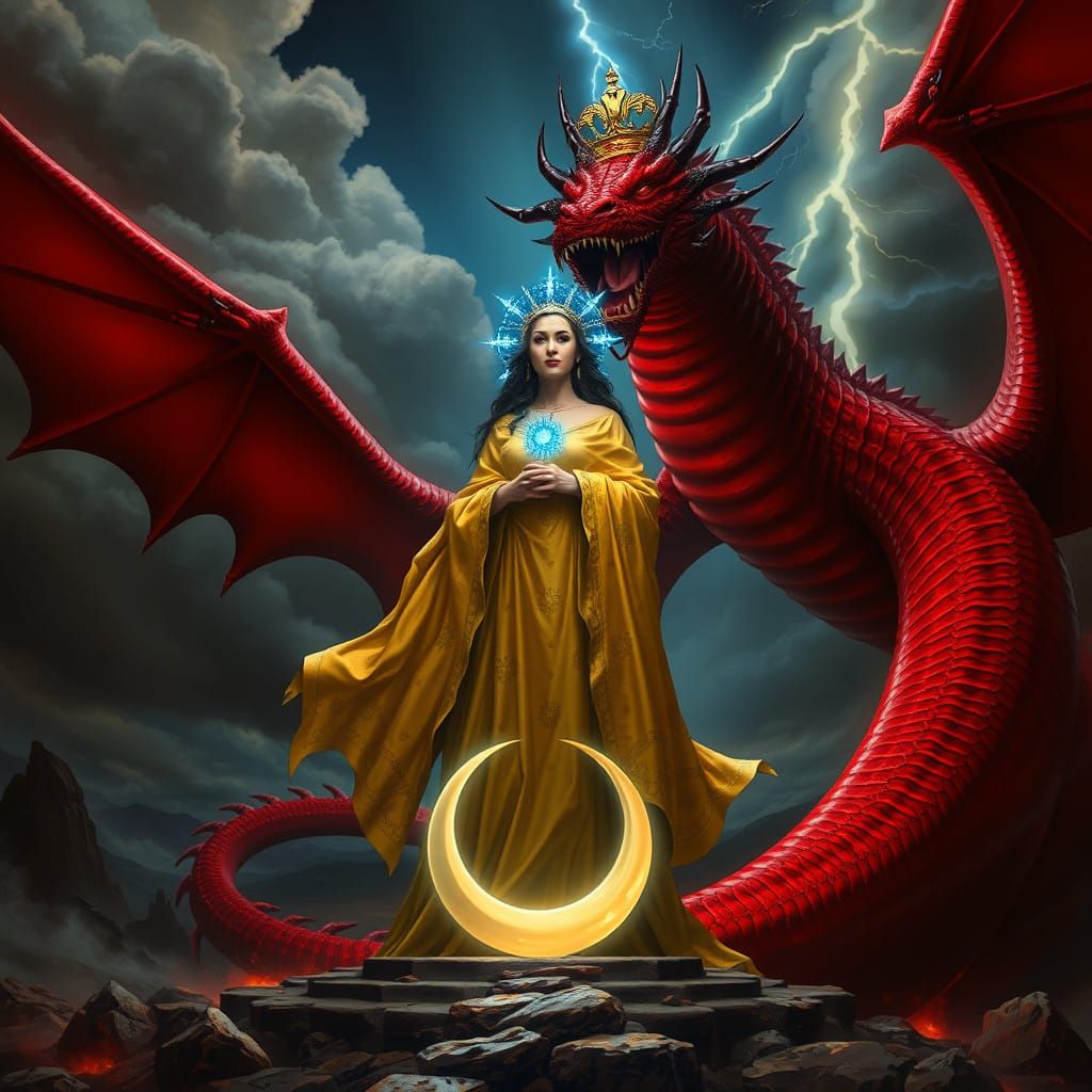 a woman clothed with the sun, and the moon under her feet, and upon her head a crown of twelve ...