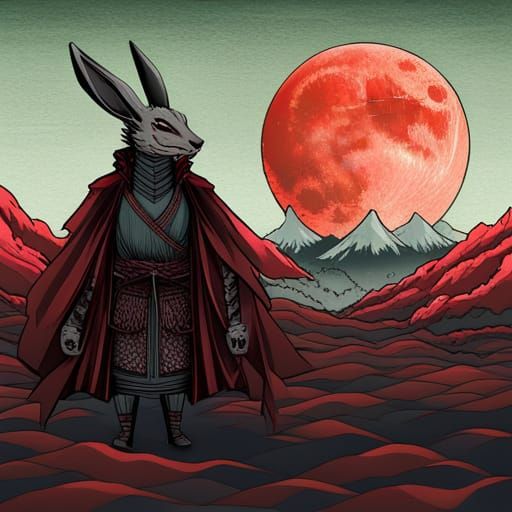 dope ancient yakuza white rabbit samurai warrior foreground; Large ...