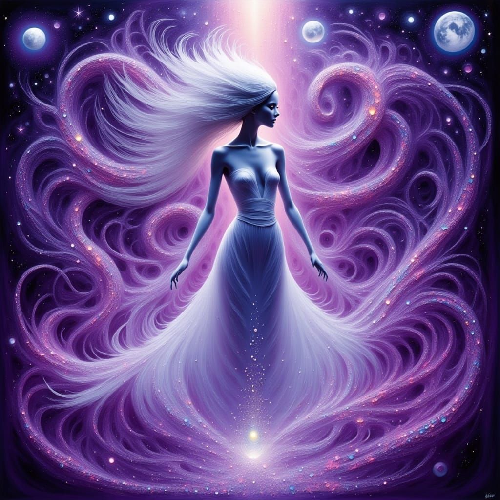 White & Purple Alien Princess - Ethereal Alien Goddess in Sw...