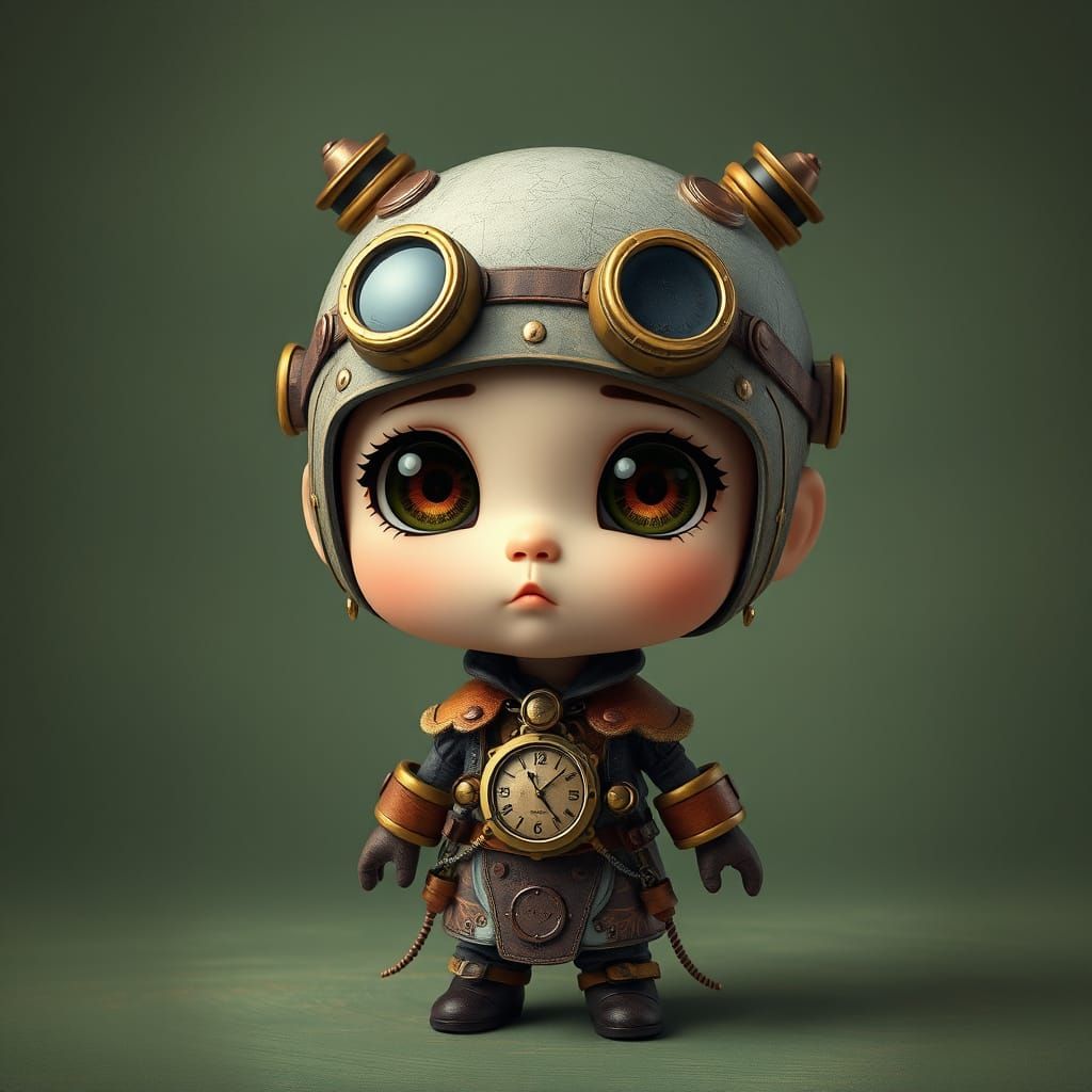 Steampunk Chibi Figure in Whimsical Industrial Aes... - AI Art