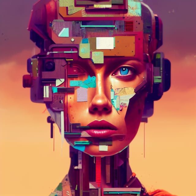 Female cyborg, torn paper collage - AI Generated Artwork - NightCafe ...
