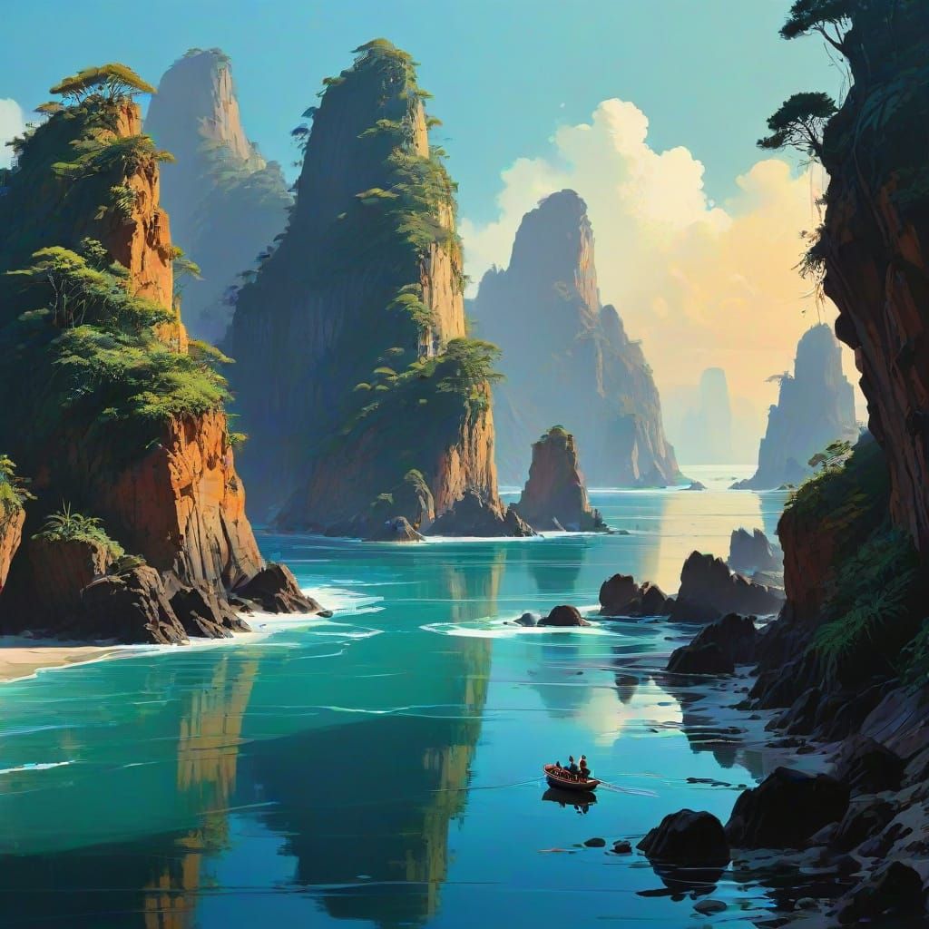 Taiwan - Vibrant Formosa Strait Seascapes in Stunning Sumi-e...