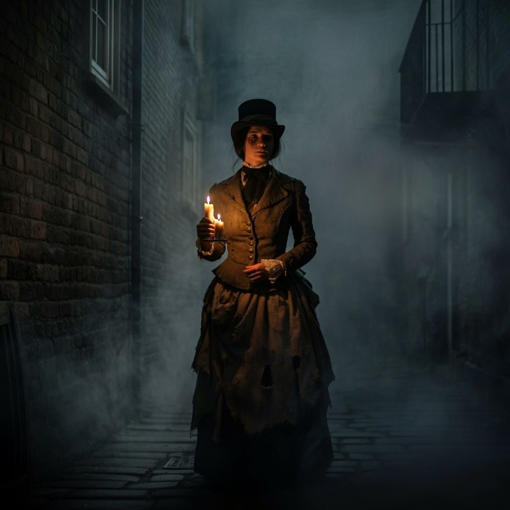 Ethereal Victorian Woman in Fog-Shrouded London Al... - AI Art