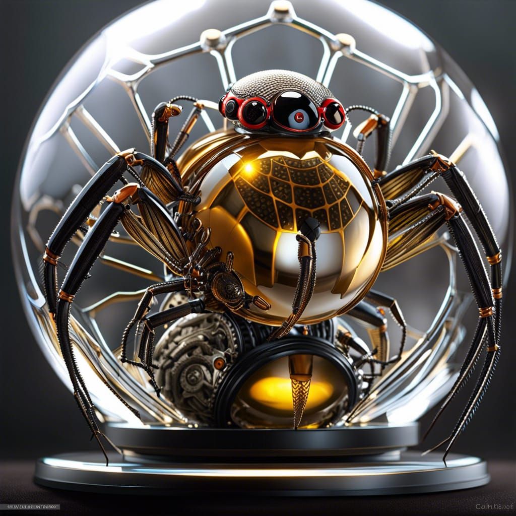 Biomechanical cyborg spider is in glass sphere - AI Generated Artwork ...